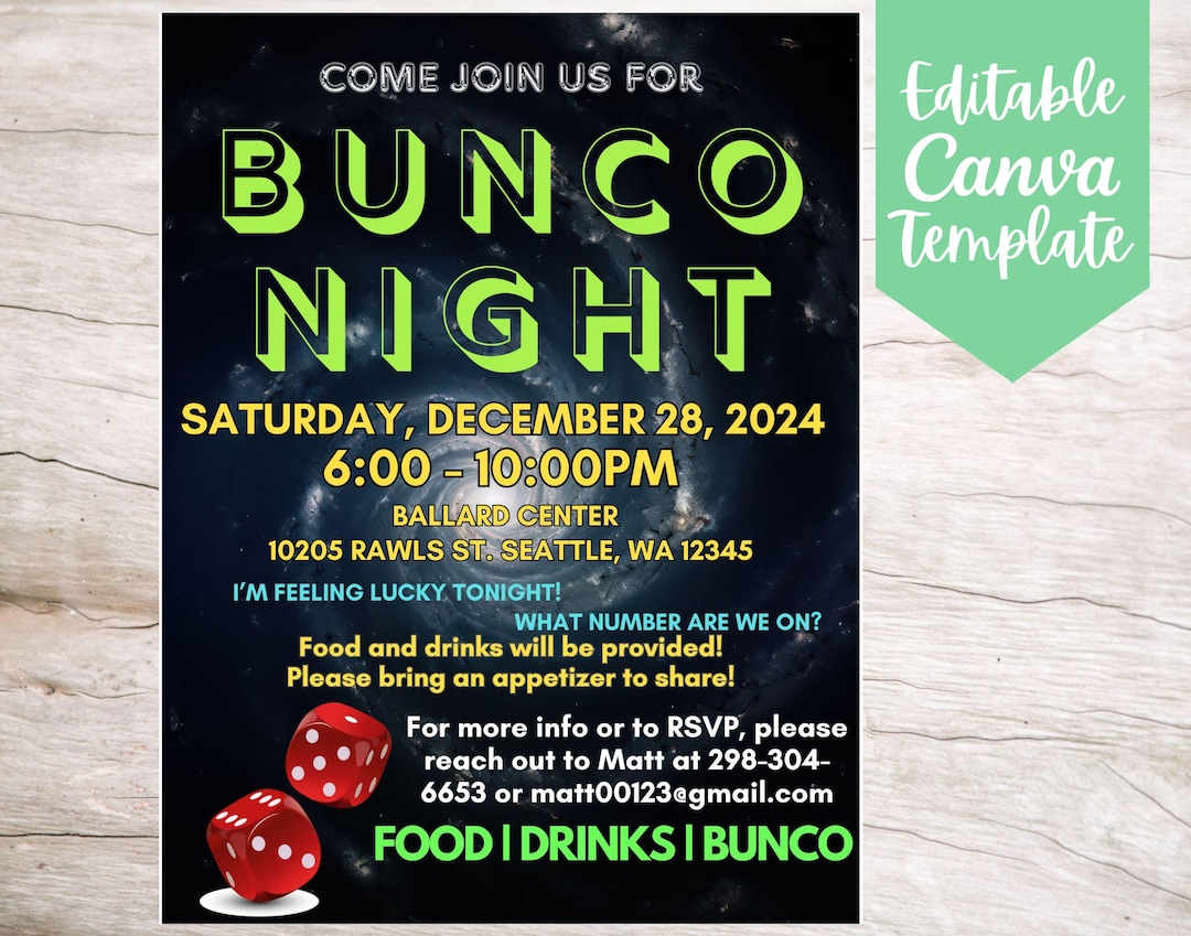 Galaxy Bunco Night Invitation Flyer Template, Editable and Printable ...