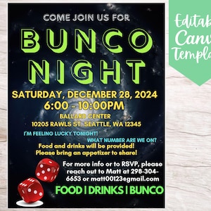 Galaxy Bunco Night Invitation Flyer Template, Editable and Printable ...