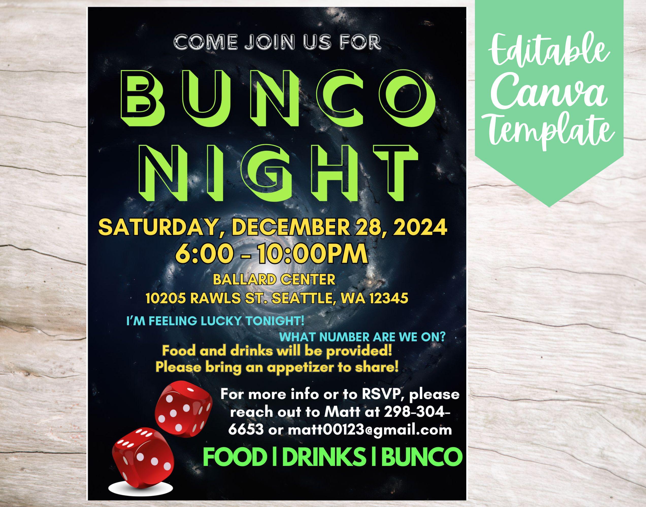 Galaxy Bunco Night Invitation Flyer Template, Editable and Printable ...