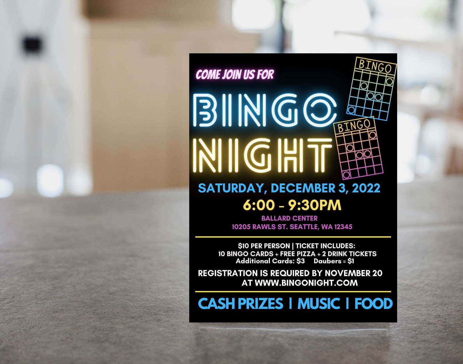 Editable and Printable Bingo Night Event Invitation Flyer Template ...