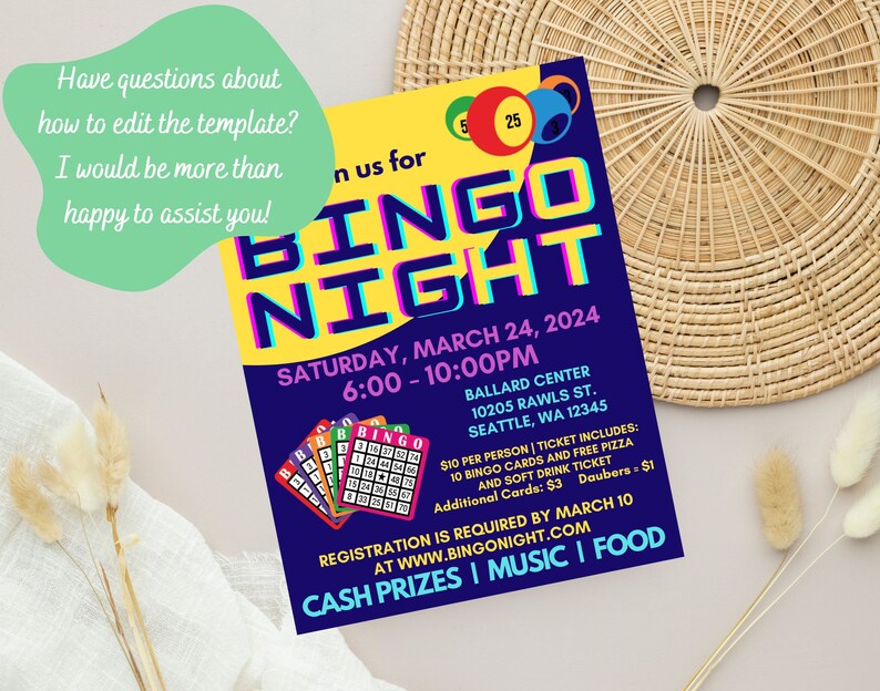 Bingo Night Event Invitation Flyer Template (editable and Printable ...