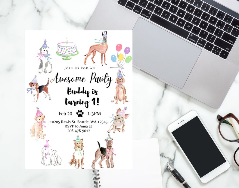 EDITABLE and Printable Dog Birthday Party Invitation Flyer Template ...