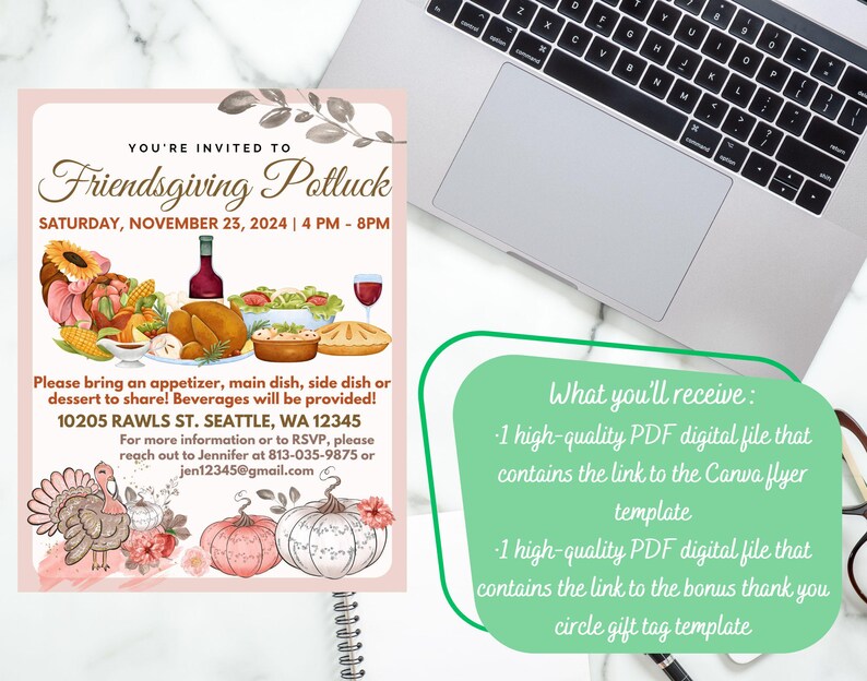 Friendsgiving Potluck Invitation Flyer Template, Editable and Printable ...