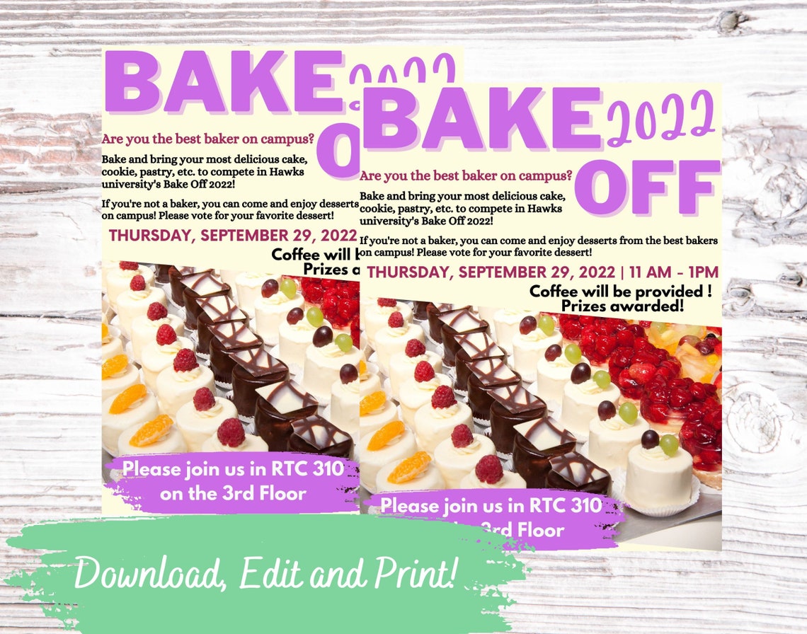 Editable and Printable Bake off Invitation Flyer Template for School ...