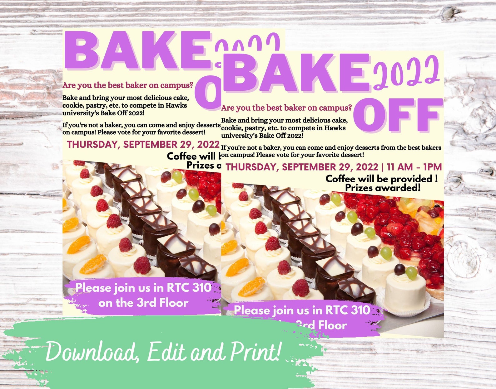Editable and Printable Bake off Invitation Flyer Template for School ...