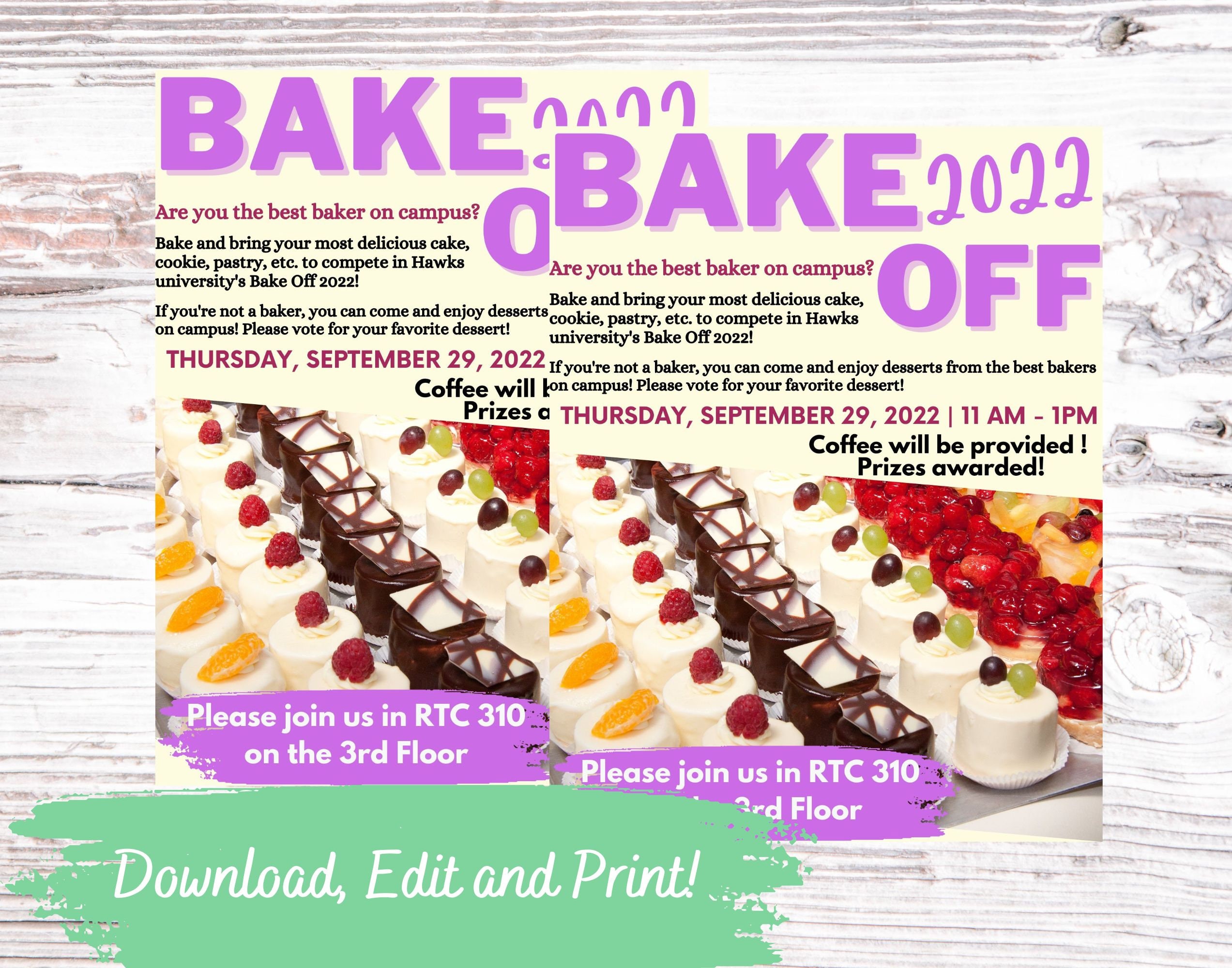 Editable and Printable Bake off Invitation Flyer Template for School ...