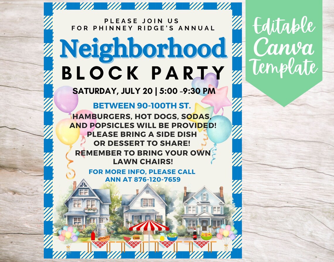 Neighborhood Block Party Invitation Flyer Template, Editable and ...