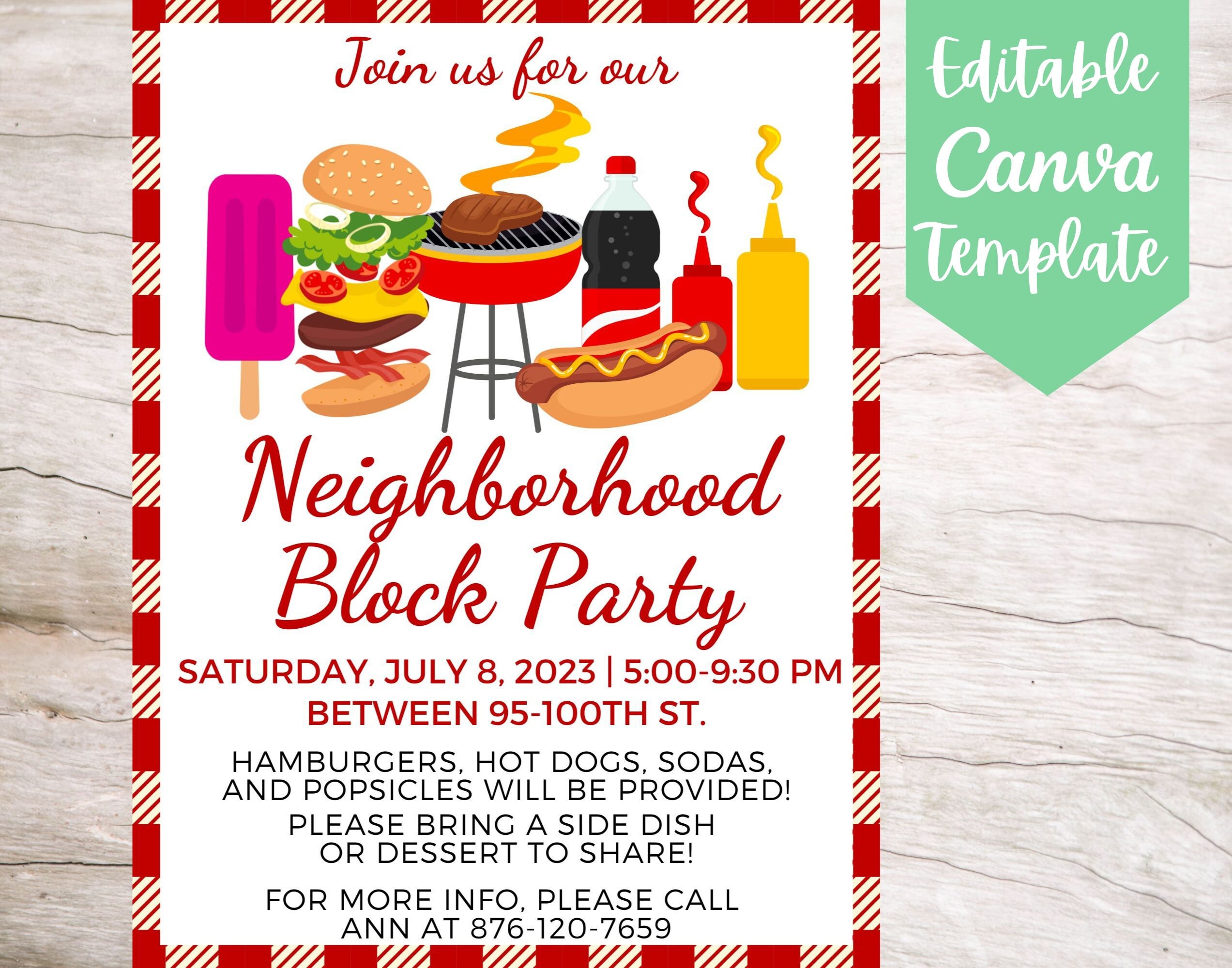 EDITABLE and Printable Neighborhood Block Party Flyer Invitation ...