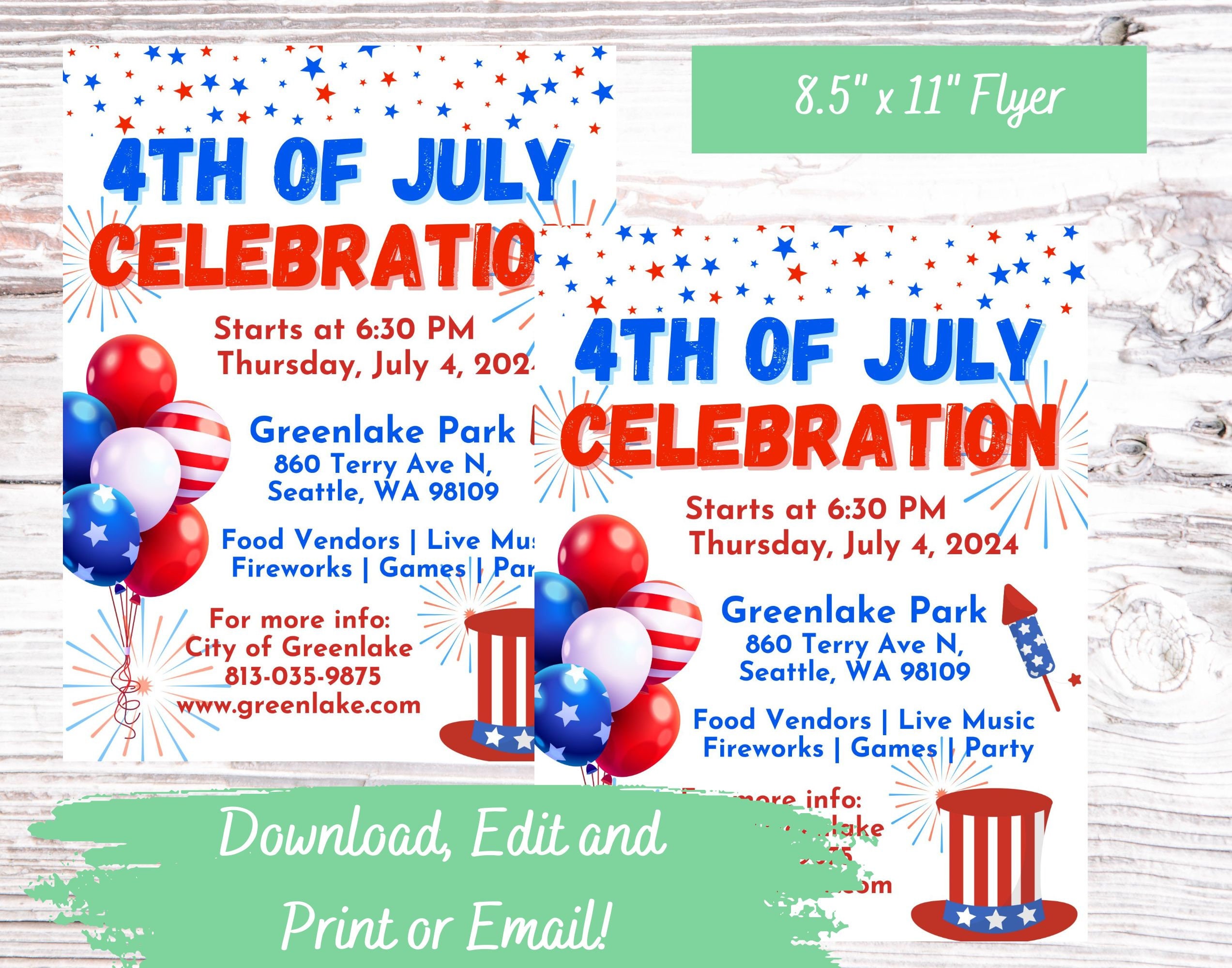4th of July Celebration Event Invitation Flyer Template, Editable and ...