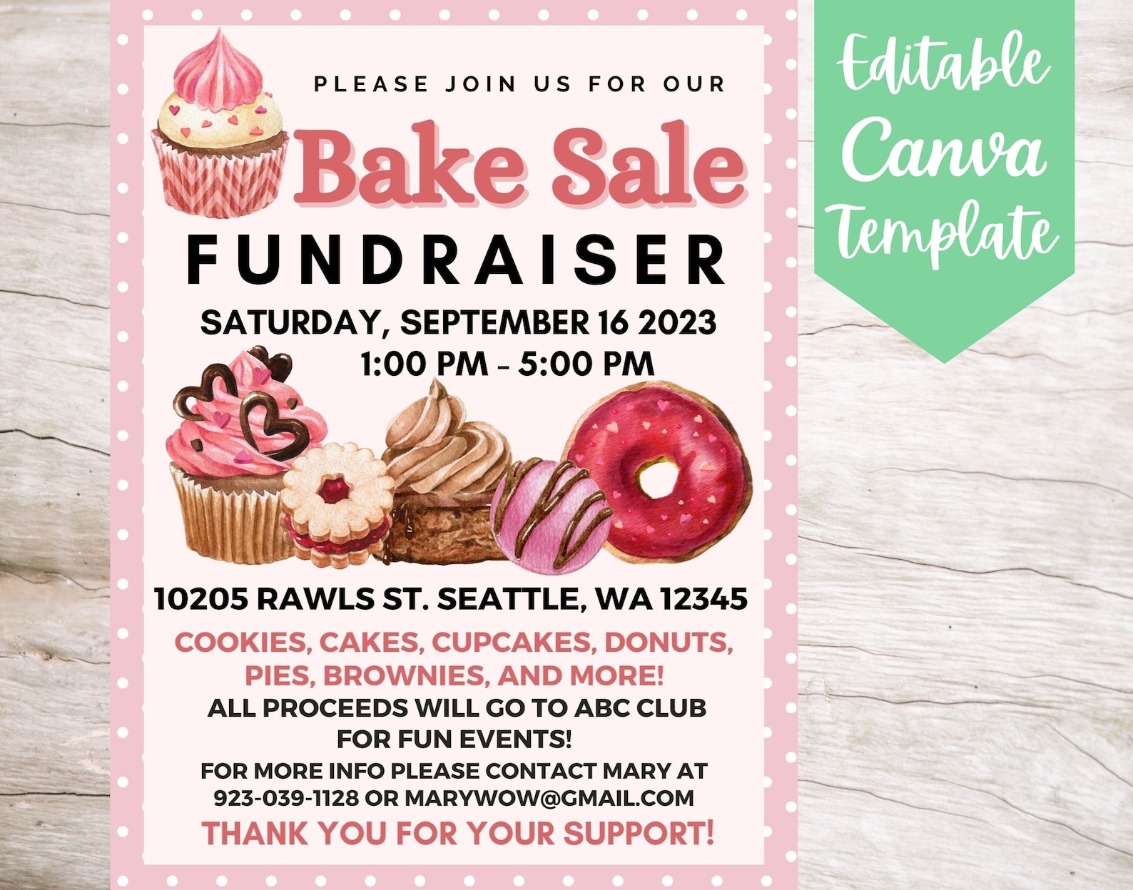 EDITABLE and Printable Bake Sale Fundraiser Flyer Template, Instant ...