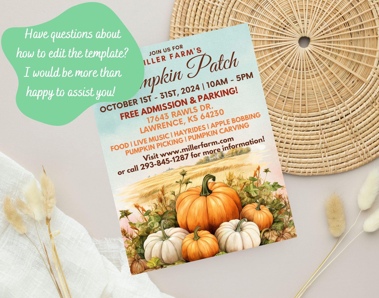 Fall Pumpkin Patch Flyer and Event Sign Template Bundle, Editable and ...