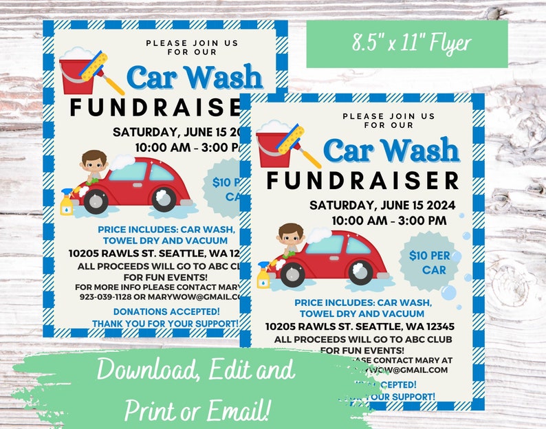 Car Wash Fundraiser Flyer Template, Editable and Printable Instant ...