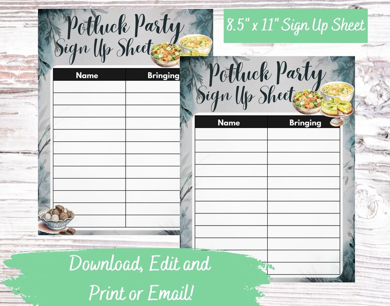EDITABLE and Printable Potluck Party Event Sign up Sheet Template ...