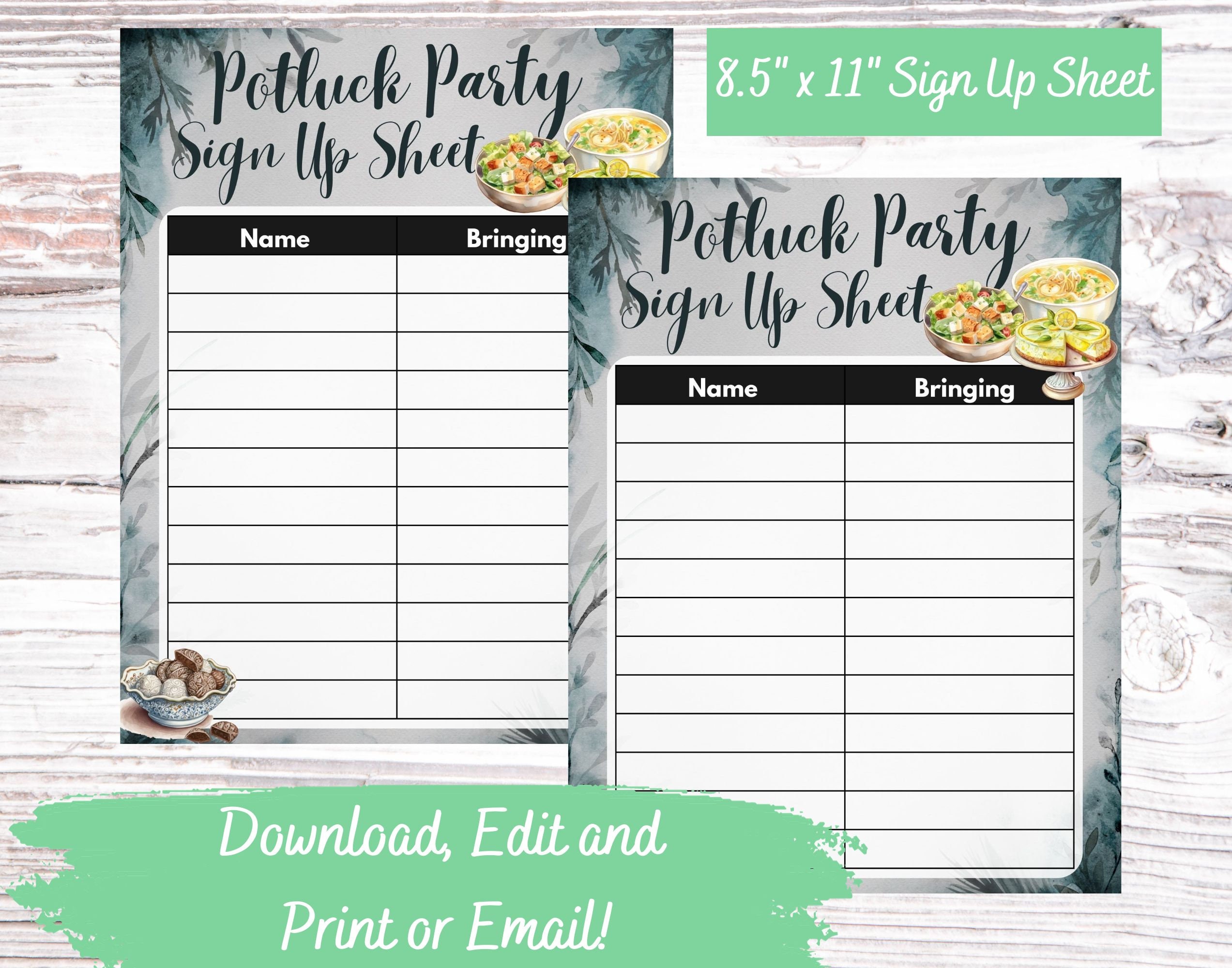 EDITABLE and Printable Potluck Party Event Sign up Sheet Template ...