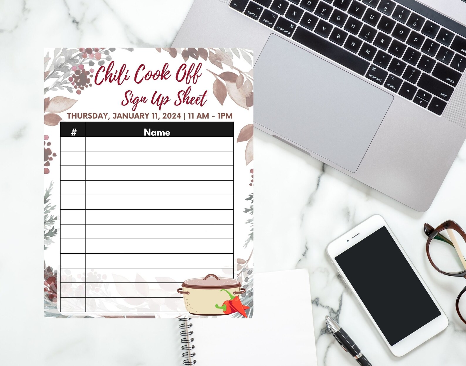 EDITABLE and Printable Winter Chili Cook off Sign up Sheet Template ...