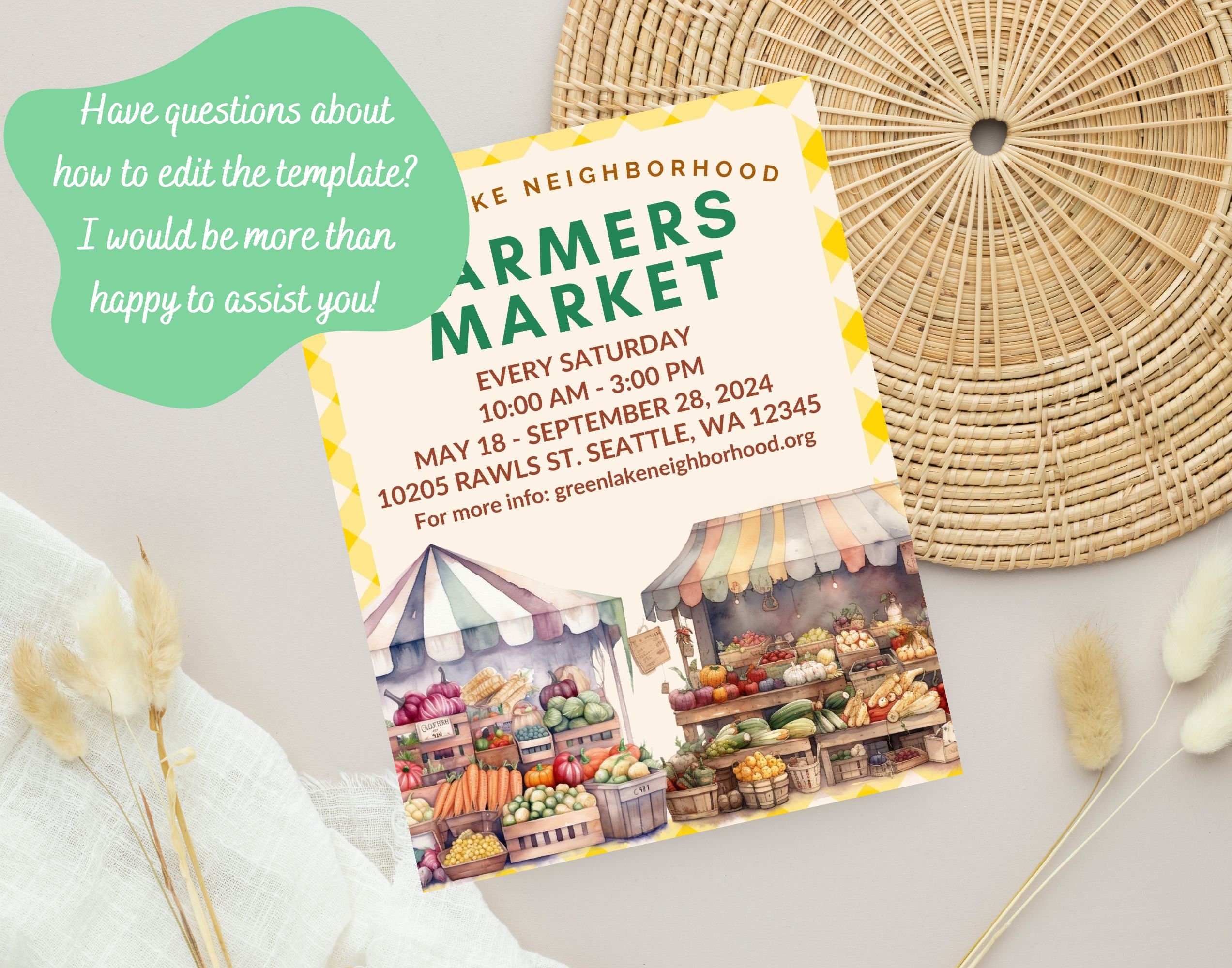 Farmers Market Event Announcement Flyer Template, Editable and ...