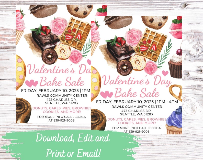 EDITABLE and Printable Valentine's Day Bake Sale Flyer Template ...