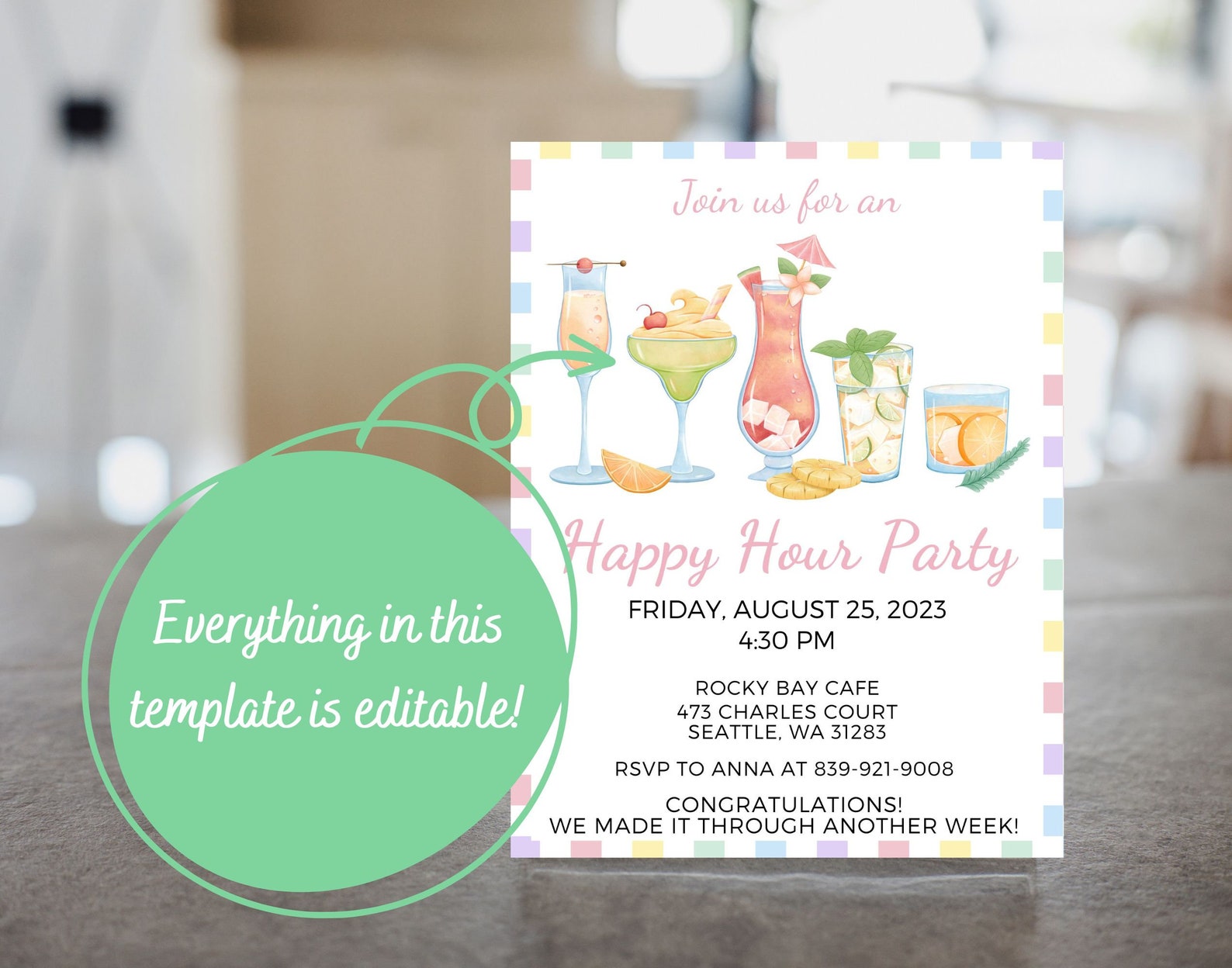 EDITABLE and Printable Happy Hour Party Event Invitation Template ...
