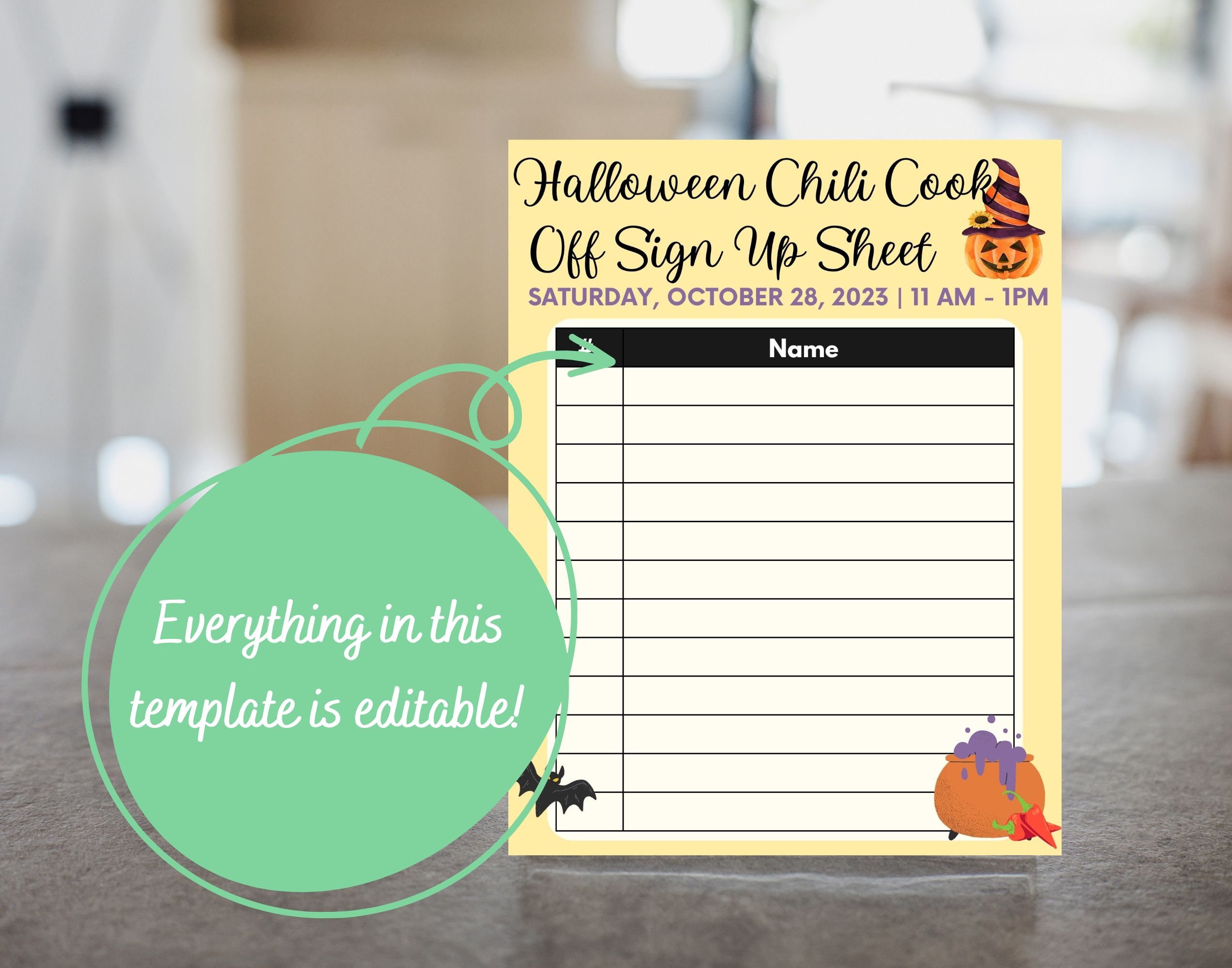 EDITABLE and Printable Halloween Chili Cook off Flyer and Sign up Sheet ...