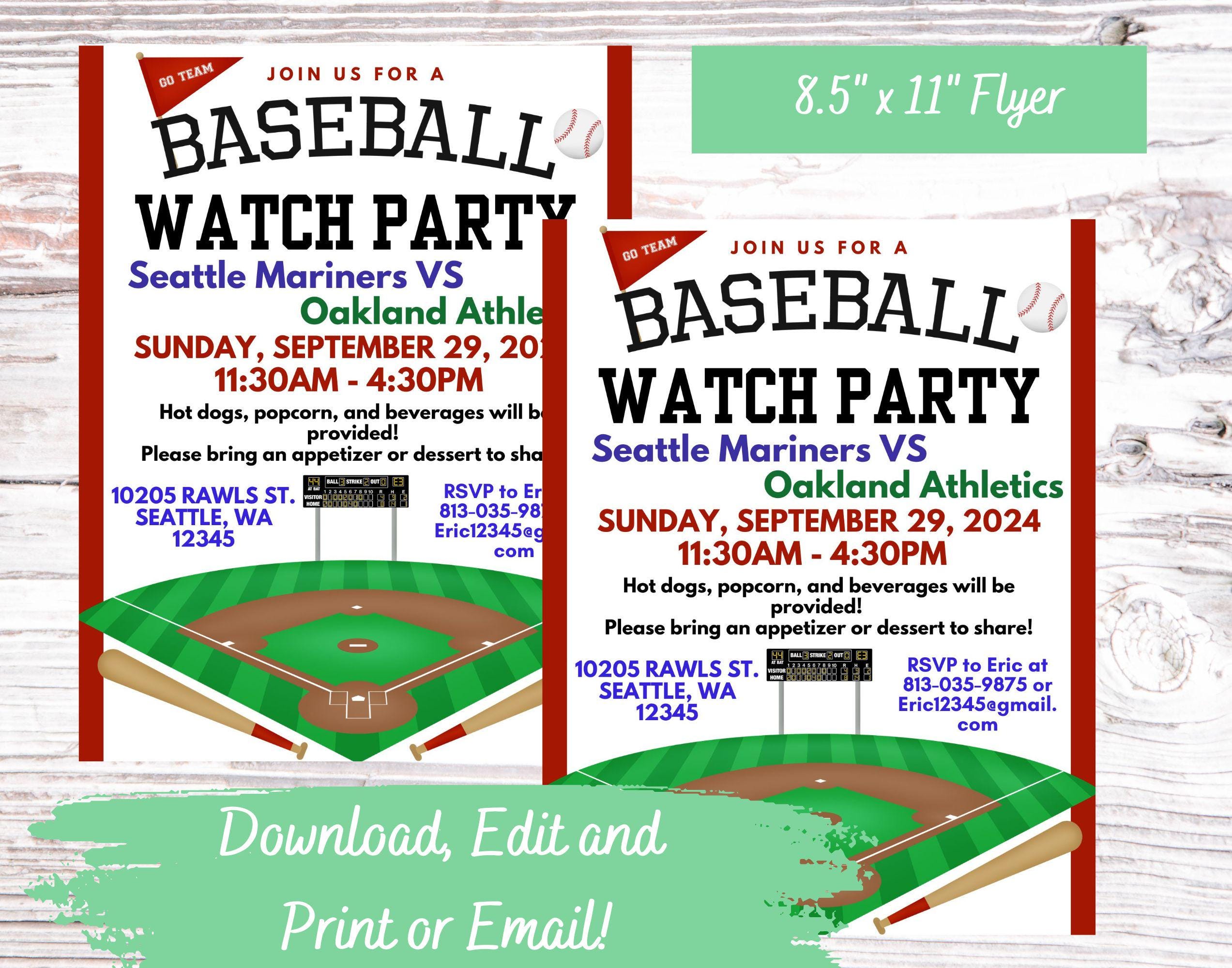 Baseball Watch Party Invitation Flyer Template, Editable and Printable ...