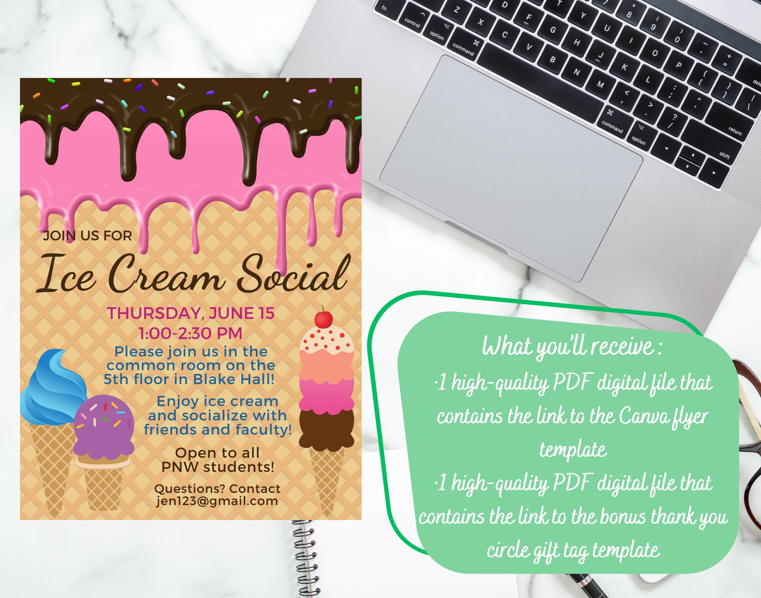 Ice Cream Social Event Invitation Flyer Template, Editable and ...