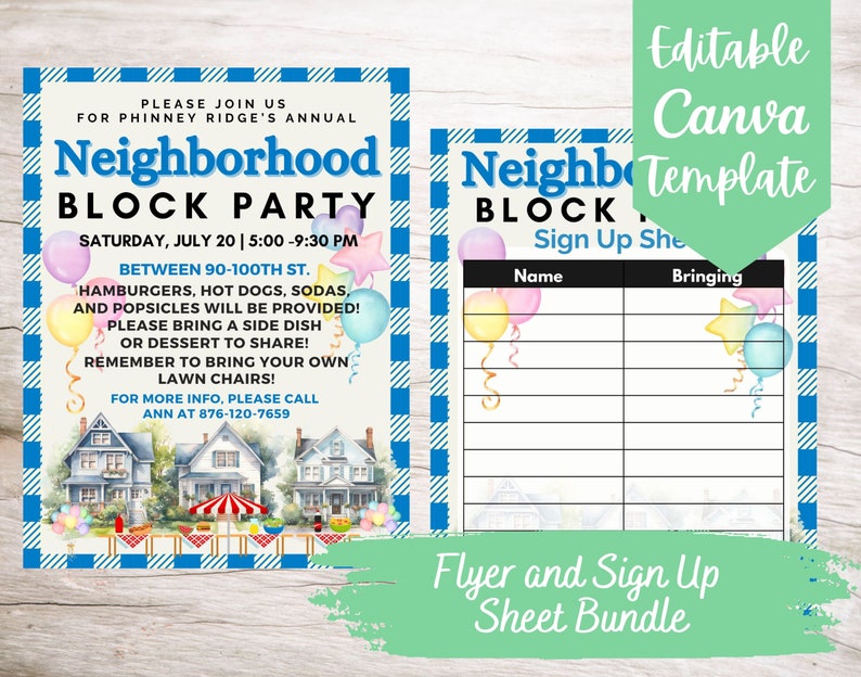 Neighborhood Block Party Flyer and Sign up Sheet Template Bundle ...