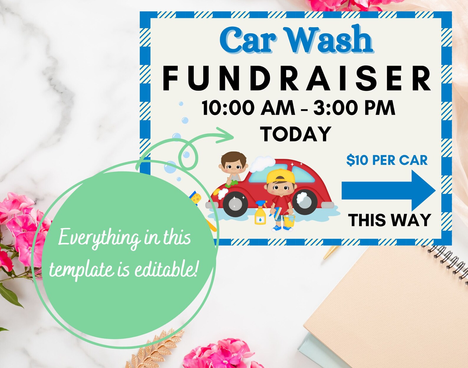 Car Wash Fundraiser Event Sign Template, Editable and Printable Instant ...