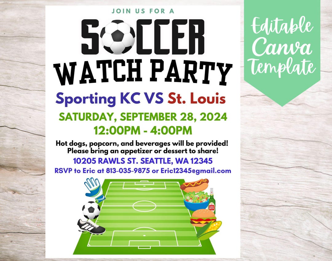 Soccer Watch Party Invitation Flyer Template, Editable and Printable ...