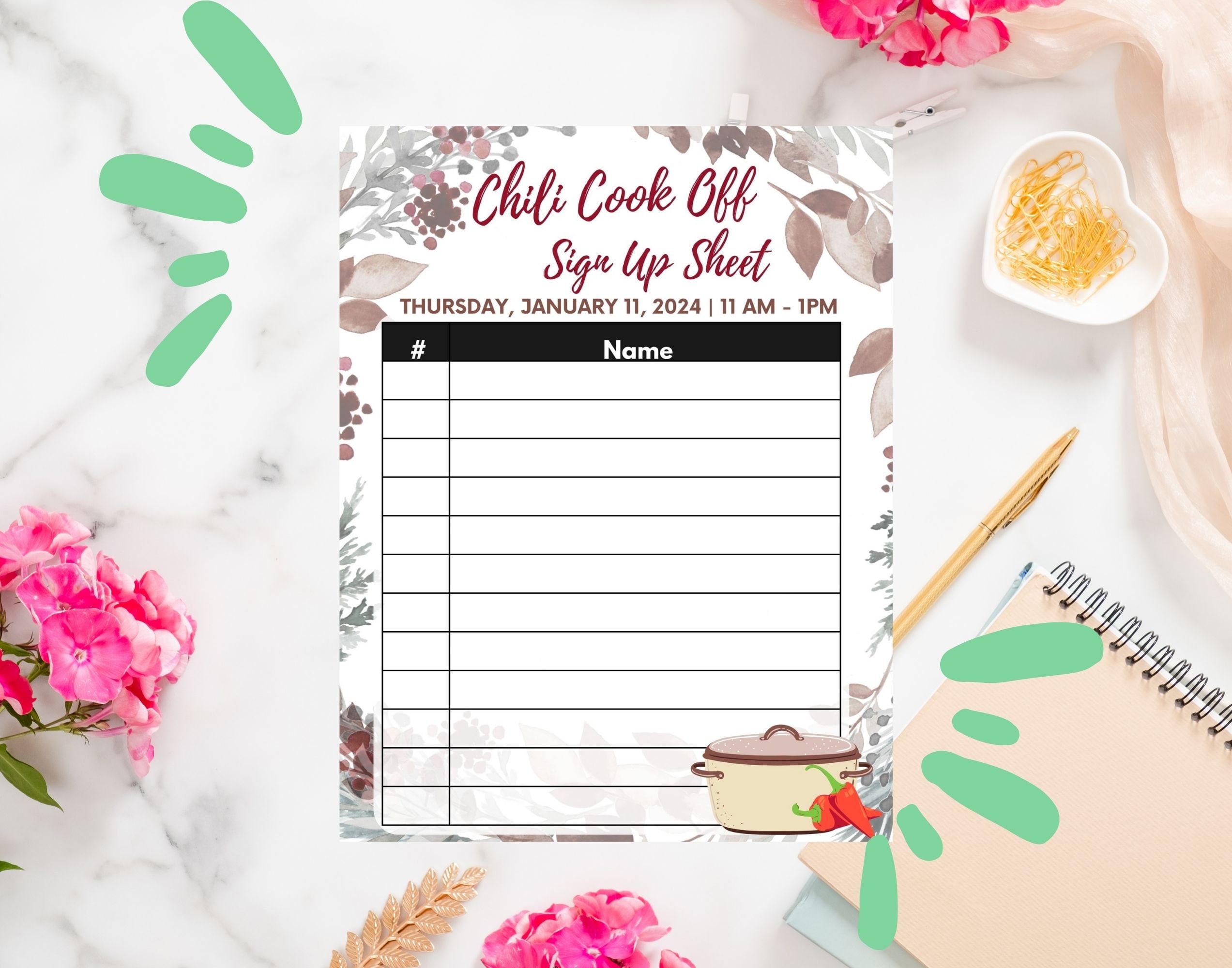 EDITABLE and Printable Winter Chili Cook off Sign up Sheet Template ...