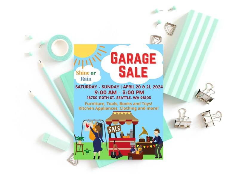 Garage Sale Announcement Flyer Template (editable and Printable Digital ... Garage Sale Announcement Flyer Template (editable and Printable Digital ...