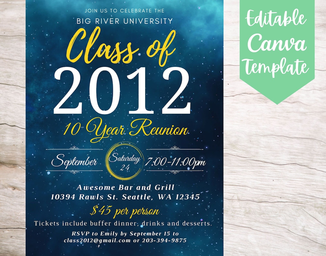 Editable and Printable College or High School Reunion Invitation Flyer ...
