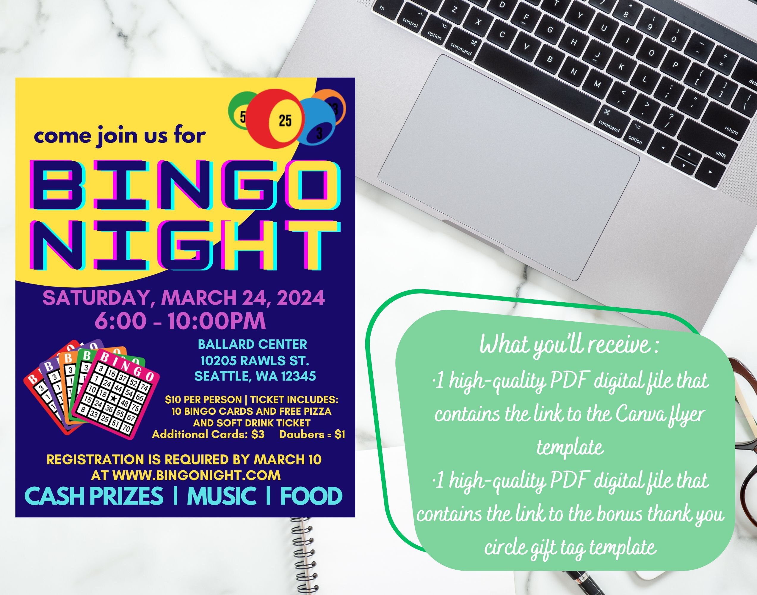 Bingo Night Event Invitation Flyer Template (editable and Printable ...