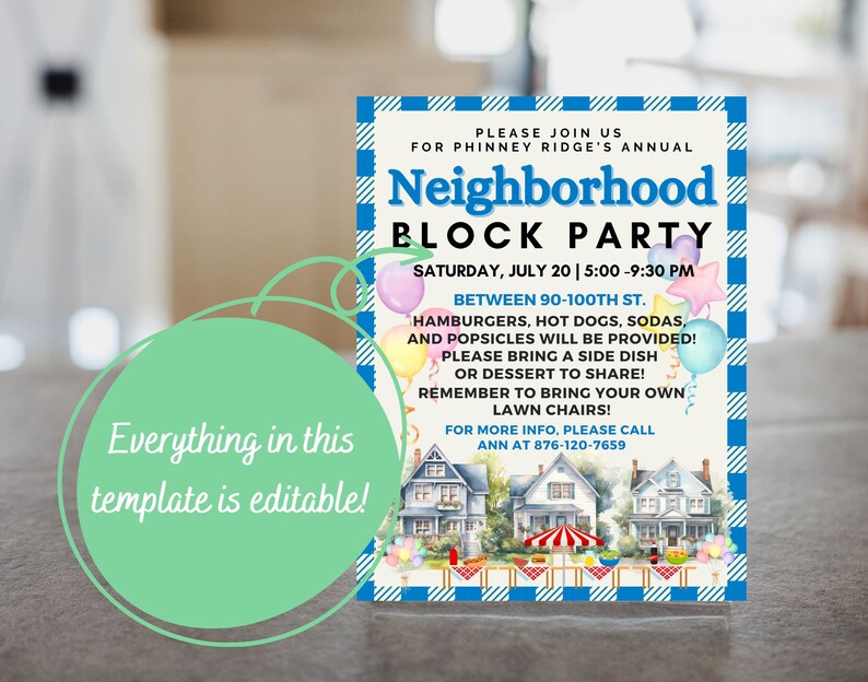 Neighborhood Block Party Invitation Flyer Template, Editable and ...