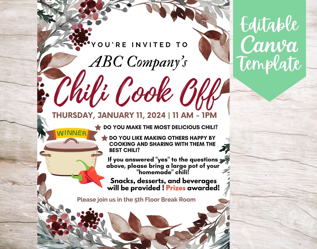 Chili Cook off Event Flyer Template, Winter Season Chili Cook off ...