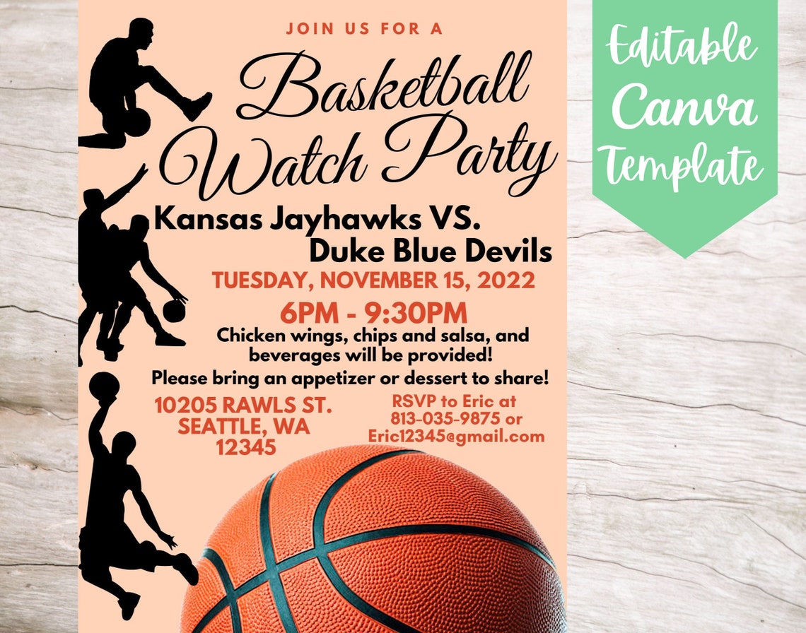 Editable and Printable Basketball Watch Party Invitation Flyer Template ...