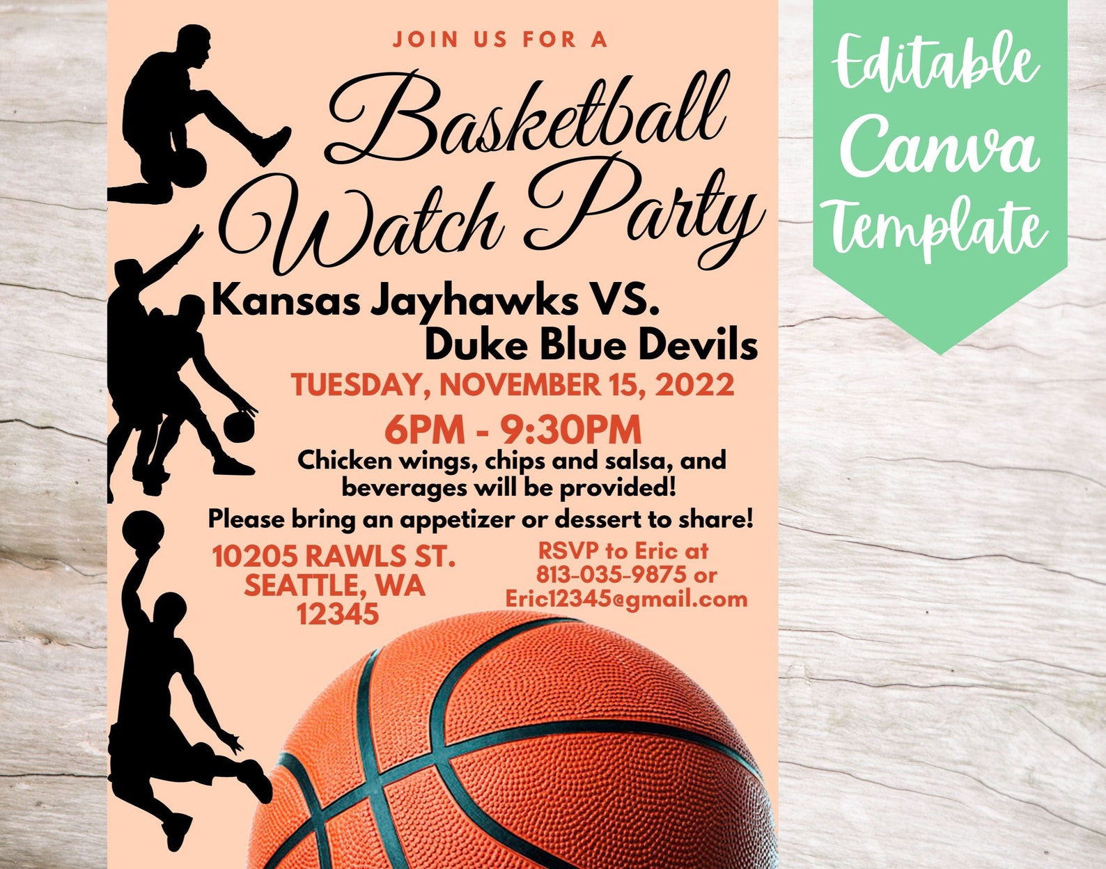Editable and Printable Basketball Watch Party Invitation Flyer Template ...
