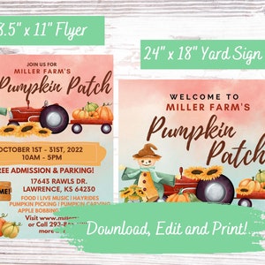 Editable and Printable Fall Pumpkin Patch Event Flyer and Yard Sign ...