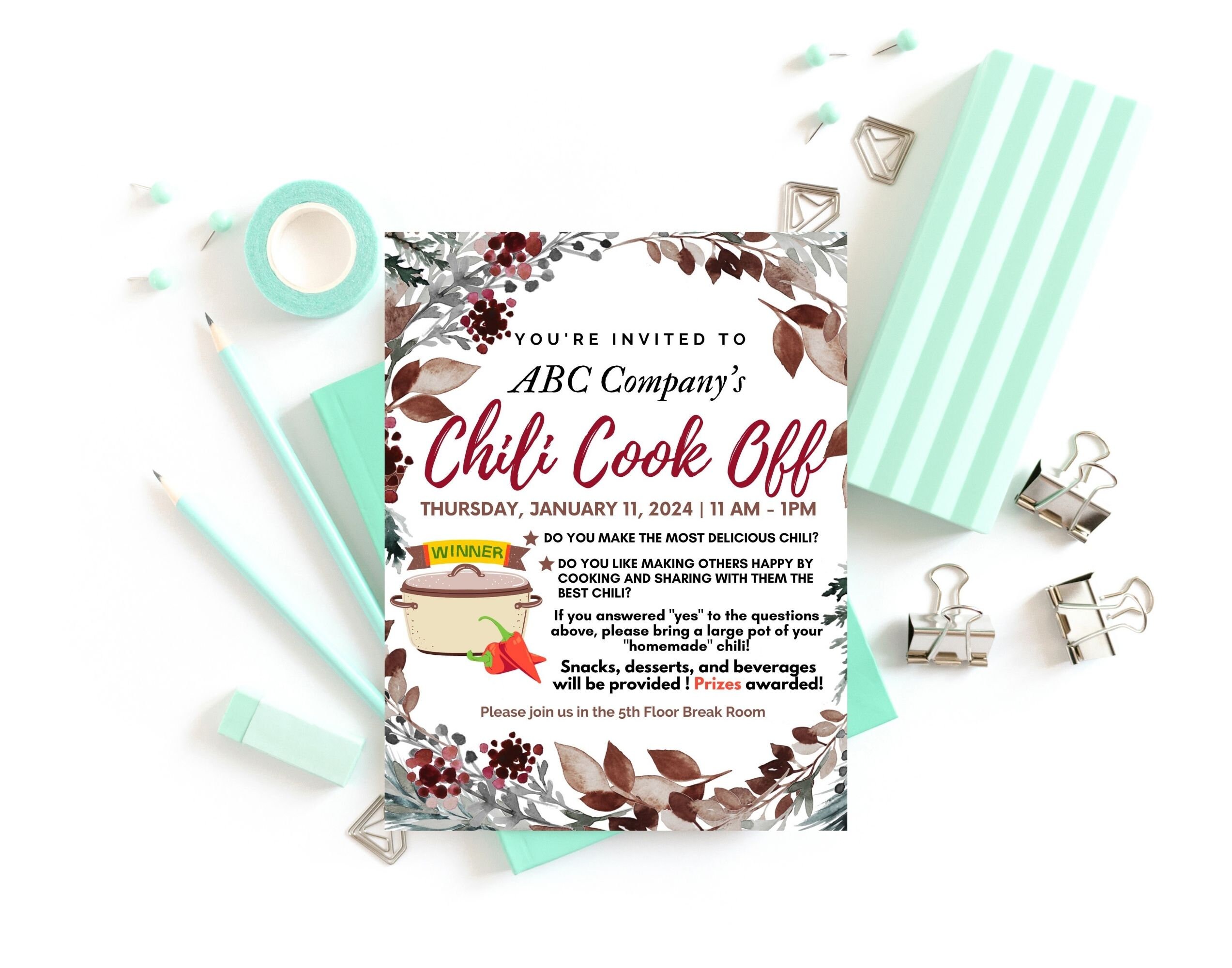 Chili Cook off Event Flyer Template, Winter Season Chili Cook off ...