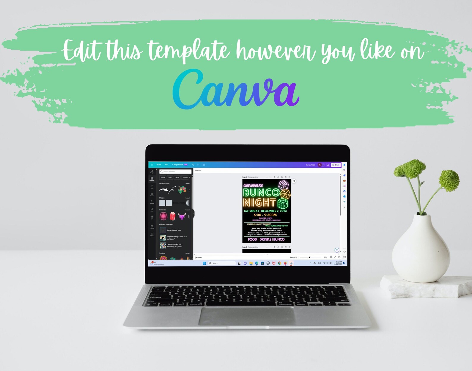 EDITABLE and Printable Neon Bunco Night Invitation Flyer Template ...