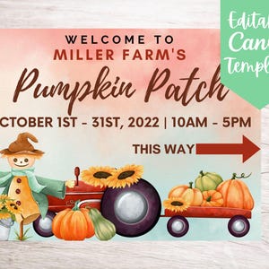Editable and Printable Fall Pumpkin Patch Yard Sign Template, Instant ...