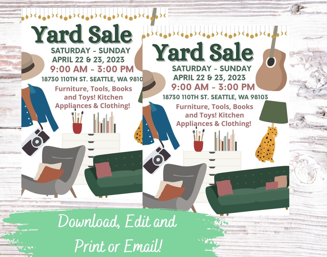 EDITABLE and Printable Yard Sale Announcement Flyer Template, Instant ...