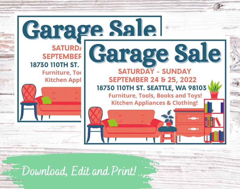 Editable and Printable Garage Sale Event Yard Sign Template, Instant ...