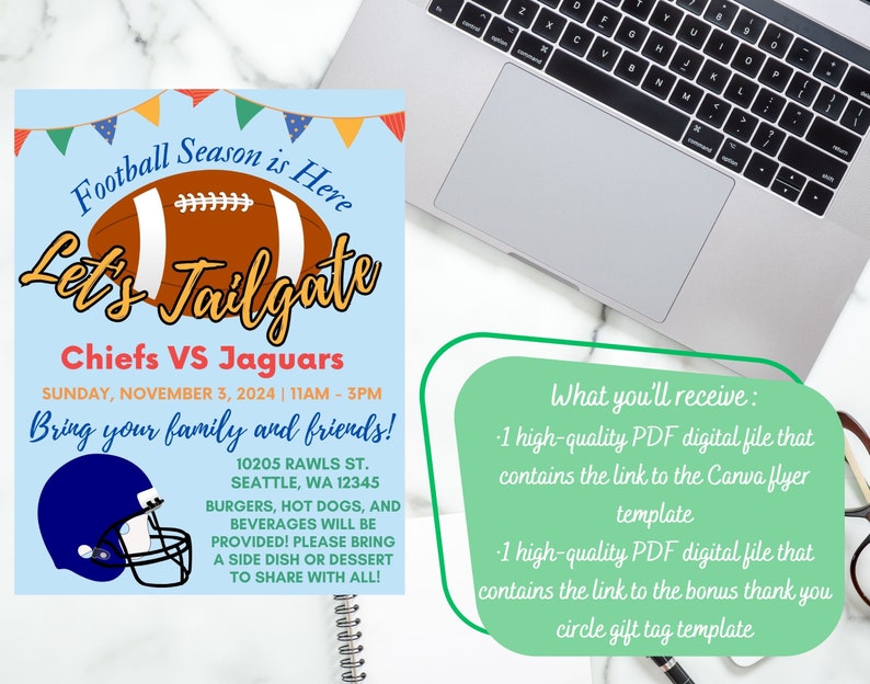 Editable and Printable Football Tailgate Party Invitation Flyer ...
