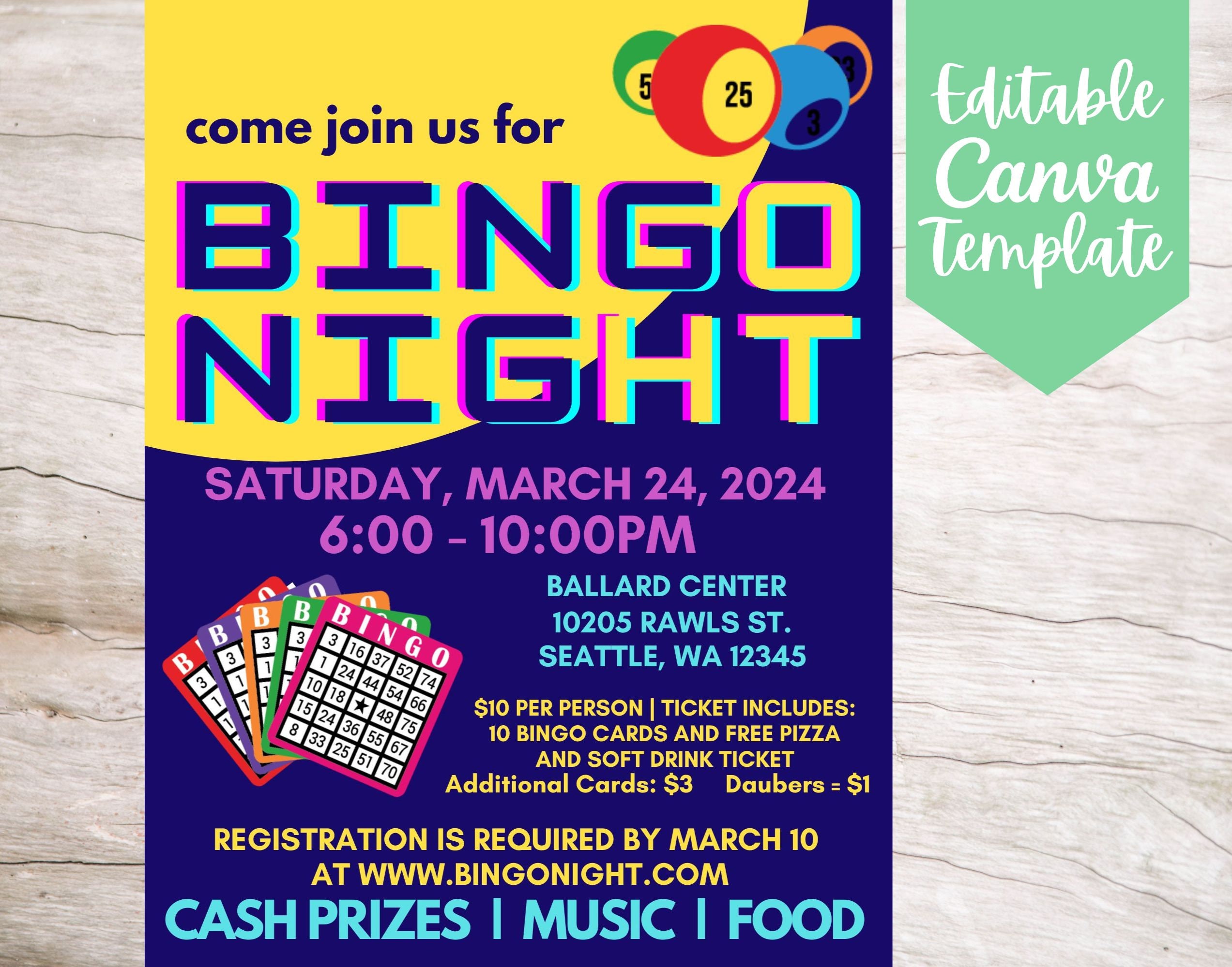 Bingo Night Event Invitation Flyer Template (editable and Printable ...