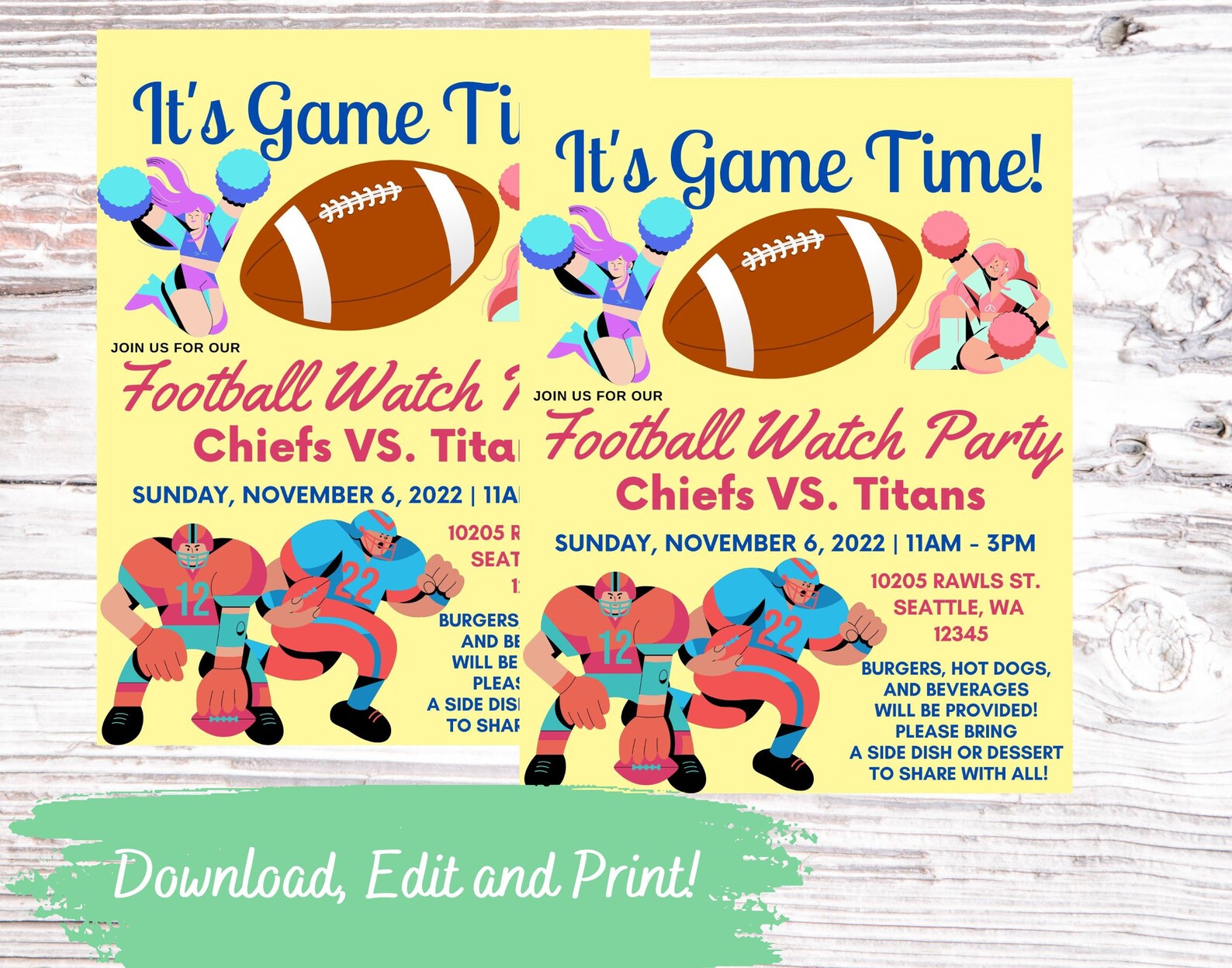 Editable and Printable Game Time Football Watch Party Invitation Flyer ...
