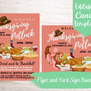 Editable and Printable Thanksgiving Potluck Flyer and Yard Sign ...