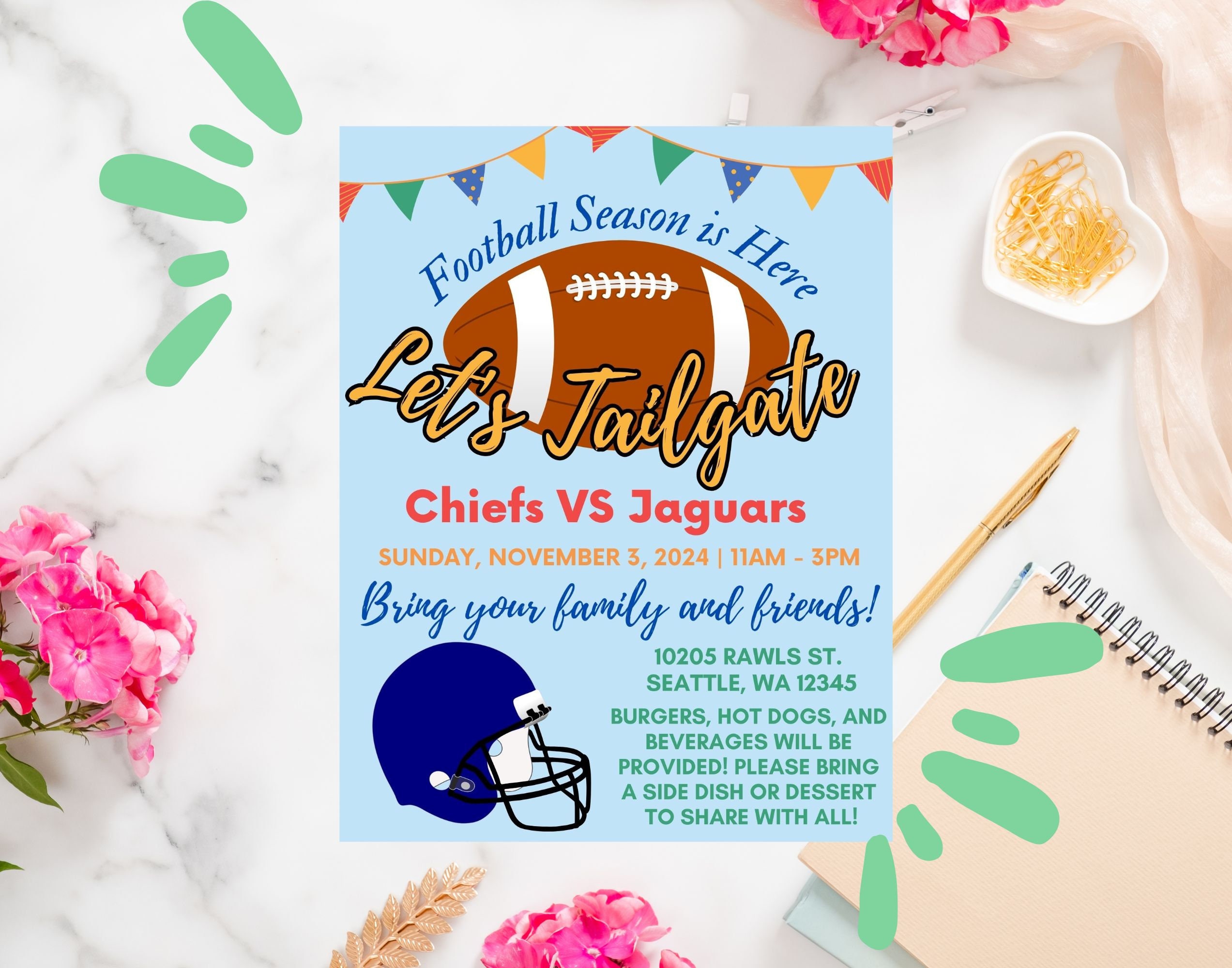 Editable and Printable Football Tailgate Party Invitation Flyer ...