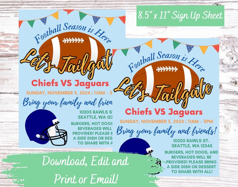 Editable and Printable Football Tailgate Party Invitation Flyer ...