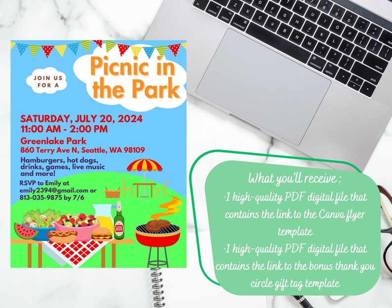 Summer Picnic in the Park Event Flyer Template, Editable and Printable ...