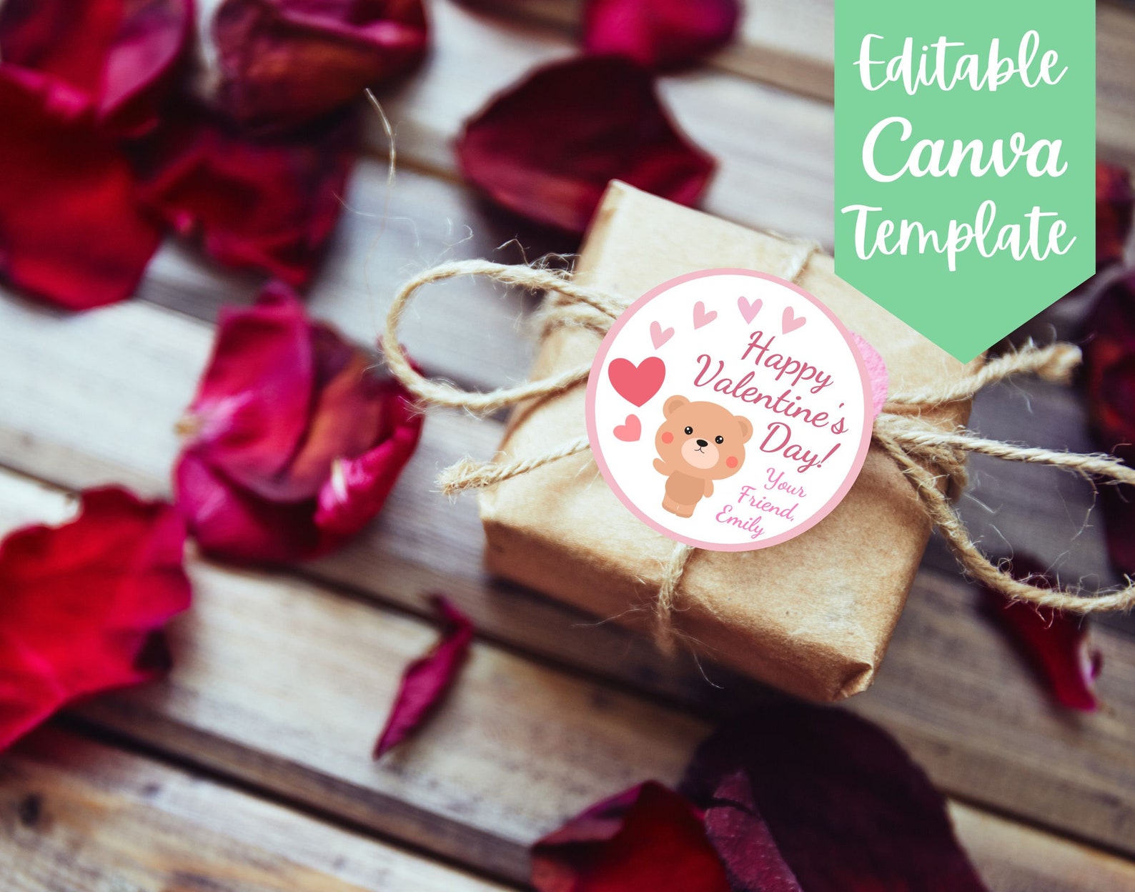 EDITABLE and Printable Valentine's Day Teddy Bear Gift Tag Template ...